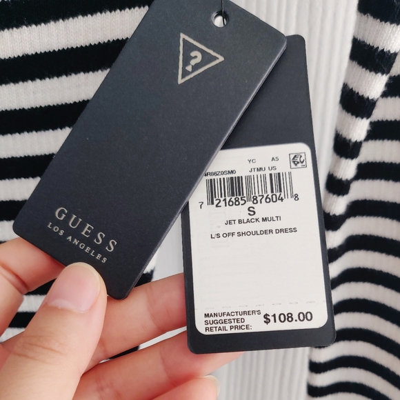 Guess | Dresses | Guess Bw Stripes Off Shoulder Sweater Dress Small ...